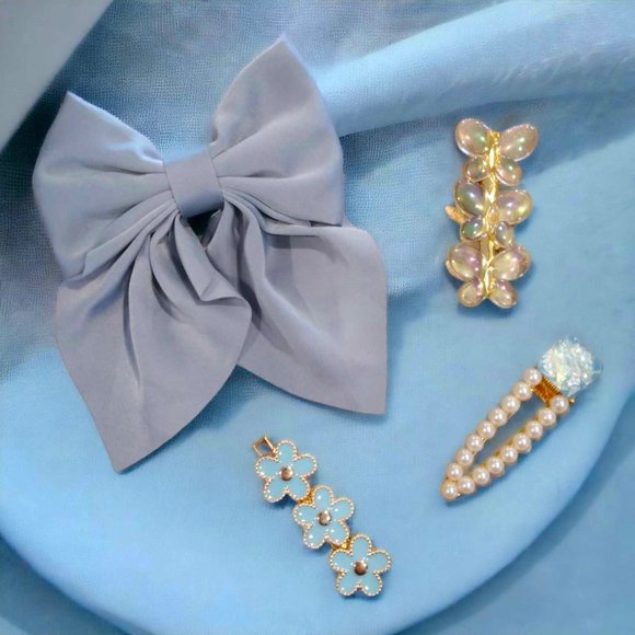 Hand Crafted | Accessories | Dusty Blue Hair Bow Clippie Set | Poshmark